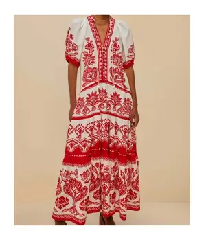 Farm Rio Floral-pattern Puff-sleeve Midi Dress