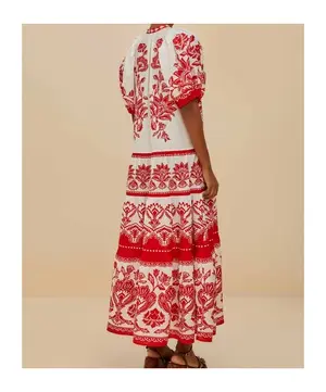 Farm Rio Floral-pattern Puff-sleeve Midi Dress