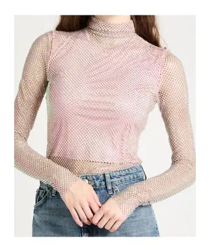 Sportmax Crystal-embellished High Neck Long Sleeve Top