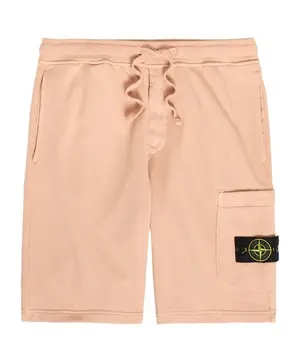 Stone Island Logo Cotton Shorts - Nude