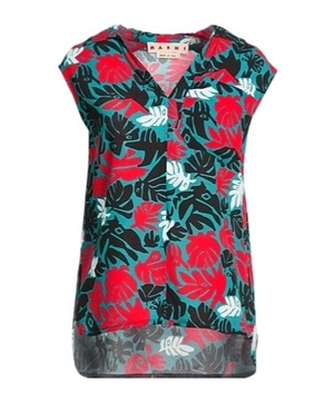 Marni V-neck Printed Cap Sleeve Top - Green