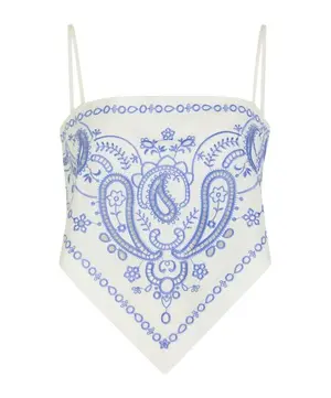 SELF-PORTRAIT Embroidered Linen-blend Bandana Top