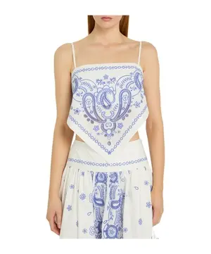 SELF-PORTRAIT Embroidered Linen-blend Bandana Top