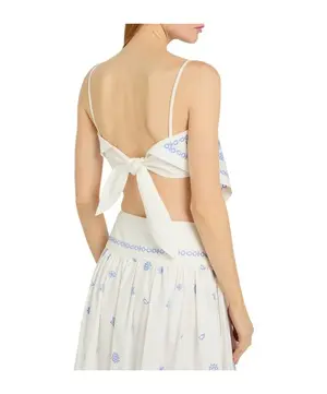 SELF-PORTRAIT Embroidered Linen-blend Bandana Top