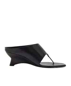 Khaite Leather Wedge Mules With Square Toe - Black