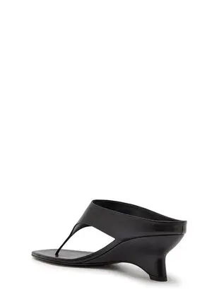 Khaite Leather Wedge Mules With Square Toe - Black