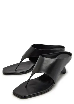 Khaite Leather Wedge Mules With Square Toe - Black