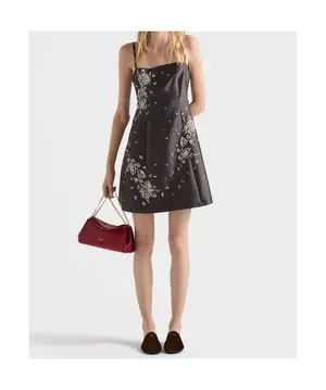 Prada Embroidered Silk And Wool Mini-dress