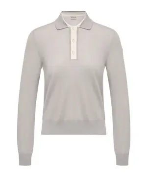 Moncler Wool Long Sleeve Polo Shirt With Viscose Trim