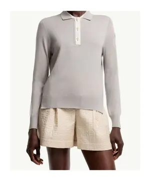 Moncler Wool Long Sleeve Polo Shirt With Viscose Trim
