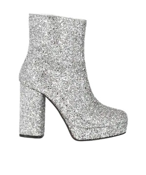 Saint Laurent Glitter Ankle Boots With Geometric Heel