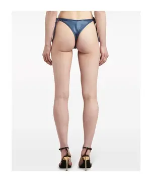 Palm Angels Monogram-plaque Metallic-effect Bikini Bottoms