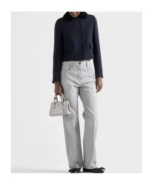 Prada Single-breasted Natté Fabric Jacket With Removable Velvet Collar