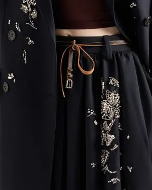 Prada Embroidered Rush Stitch Midi Skirt - Navy Blue