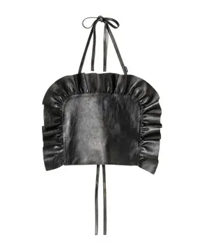 Miu Miu Leather Top With Ruffle Detailing - Black
