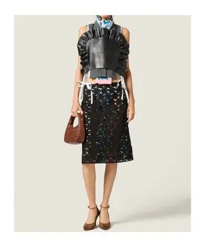 Miu Miu Leather Top With Ruffle Detailing