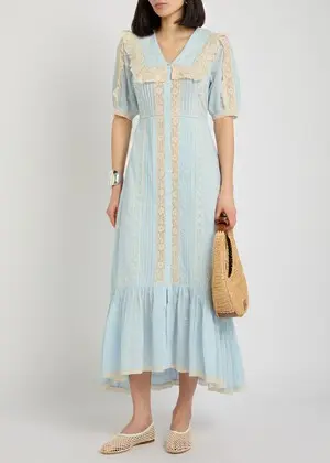 Rixo Lace-trim Cotton Midi Dress