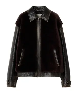 Miu Miu Leather And Shearling Blouson Jacket - Black