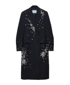 Prada Embroidered Double-breasted Wool Coat