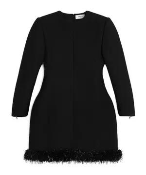 Celine Tricotine Wool Dress With Embroidered Hem - Black