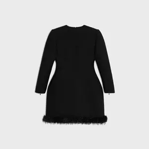 Celine Tricotine Wool Dress With Embroidered Hem