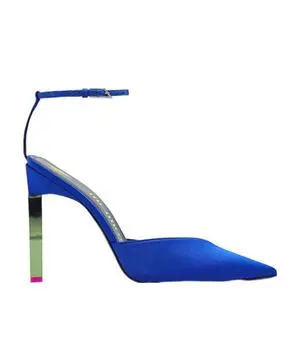 Attico The Perine Ankle Strap Pumps With Gold V Heels - Blue