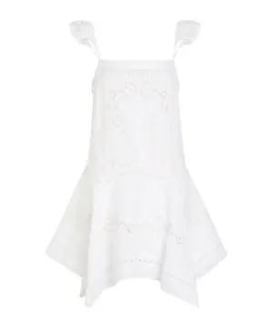SELF-PORTRAIT Embroidered Linen-blend Mini Dress - White