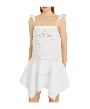 SELF-PORTRAIT Embroidered Linenblend Mini Dress