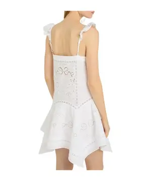 SELF-PORTRAIT Embroidered Linenblend Mini Dress