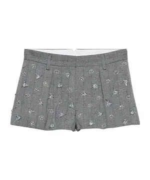 Prada Embroidered Wool Pinstripe Shorts - Anthracite Grey