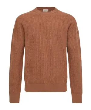 Moncler Textured Cashmere Wool Crew Neck Sweater - Reddish Brown