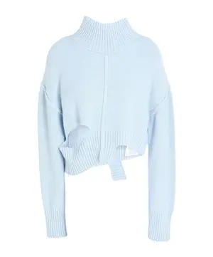 MAISON MARGIELA Solid Color Medium-weight Knitted Turtleneck Sweater - Blue