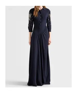 Prada Long Embroidered Sablé Dress