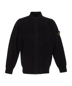 Stone Island Logo Patch Zip-up Jumper - Black