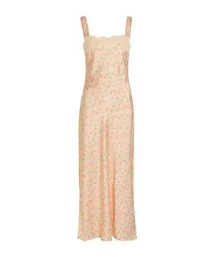 Rixo Floral-print Satin Midi Dress - Nude