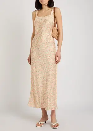 Rixo Floral-print Satin Midi Dress