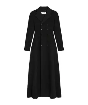 Celine Double-breasted Wool Natt Coat - Black