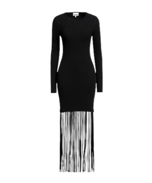GANNI Ribbed Knit Dress With Fringes - Black
