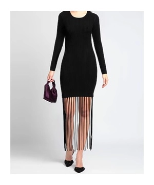GANNI Ribbed Knit Dress With Fringes