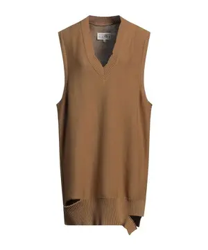 MAISON MARGIELA Sleeveless Knitted V-neck Dress - Brown