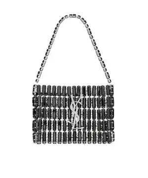 Saint Laurent Micro Evening Bag In Crystals - Black
