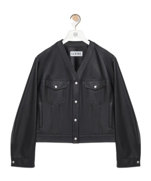 Loewe Long-sleeved Leather Jacket With V-neck And Snap Closure