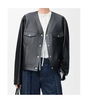 Loewe Long-sleeved Leather Jacket With V-neck And Snap Closure