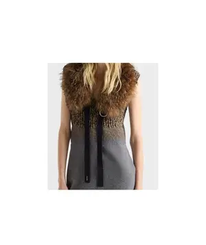 Prada Shearling Collar With Grosgrain Ribbon Trim