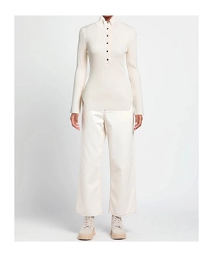 GANNI Mandarin Collar Long Sleeve Polo Neck Top