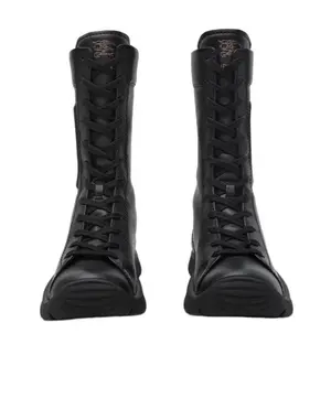 Burberry Leather Lace-up Boots With Wavy Sole - Black