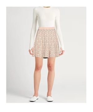 Tory Burch Pleated Knit Mini Skirt With Logo Print