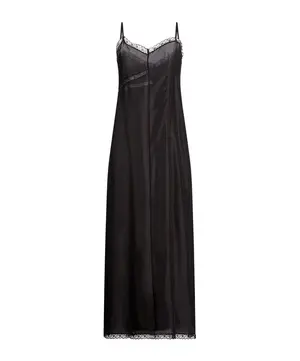 MAISON MARGIELA Sleeveless V-neck Maxi Slip Dress With Lace Trim - Black