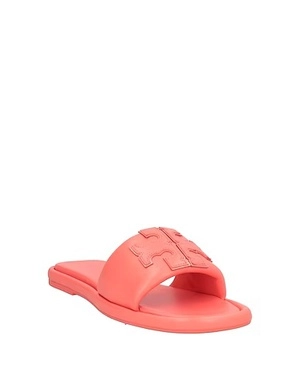 Tory Burch Flat Leather Sandals With Square Toe And Embossed Logo - Pink