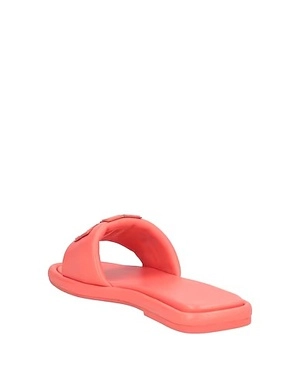 Tory Burch Flat Leather Sandals With Square Toe And Embossed Logo - Pink